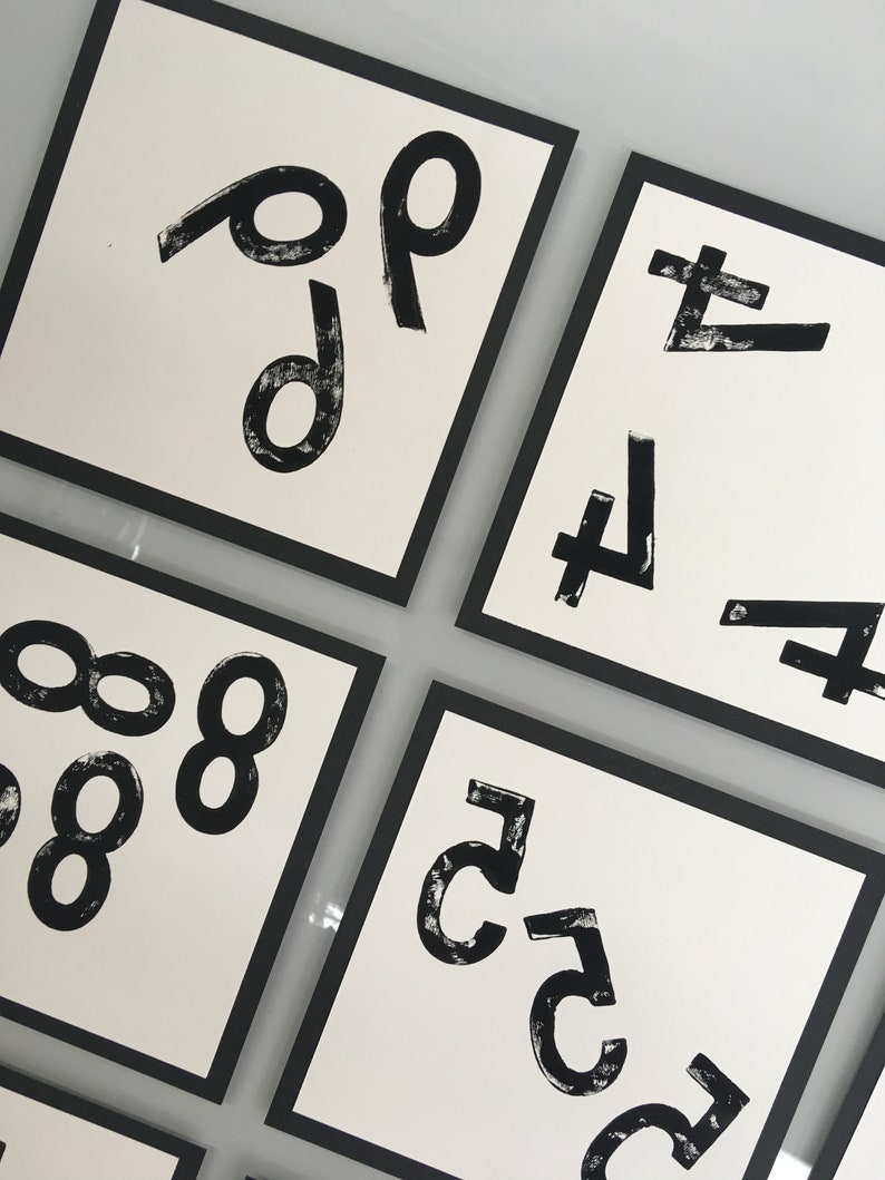 0-9 - Hand-printed Black and White Numbers Art ORIGINAL - Etsy