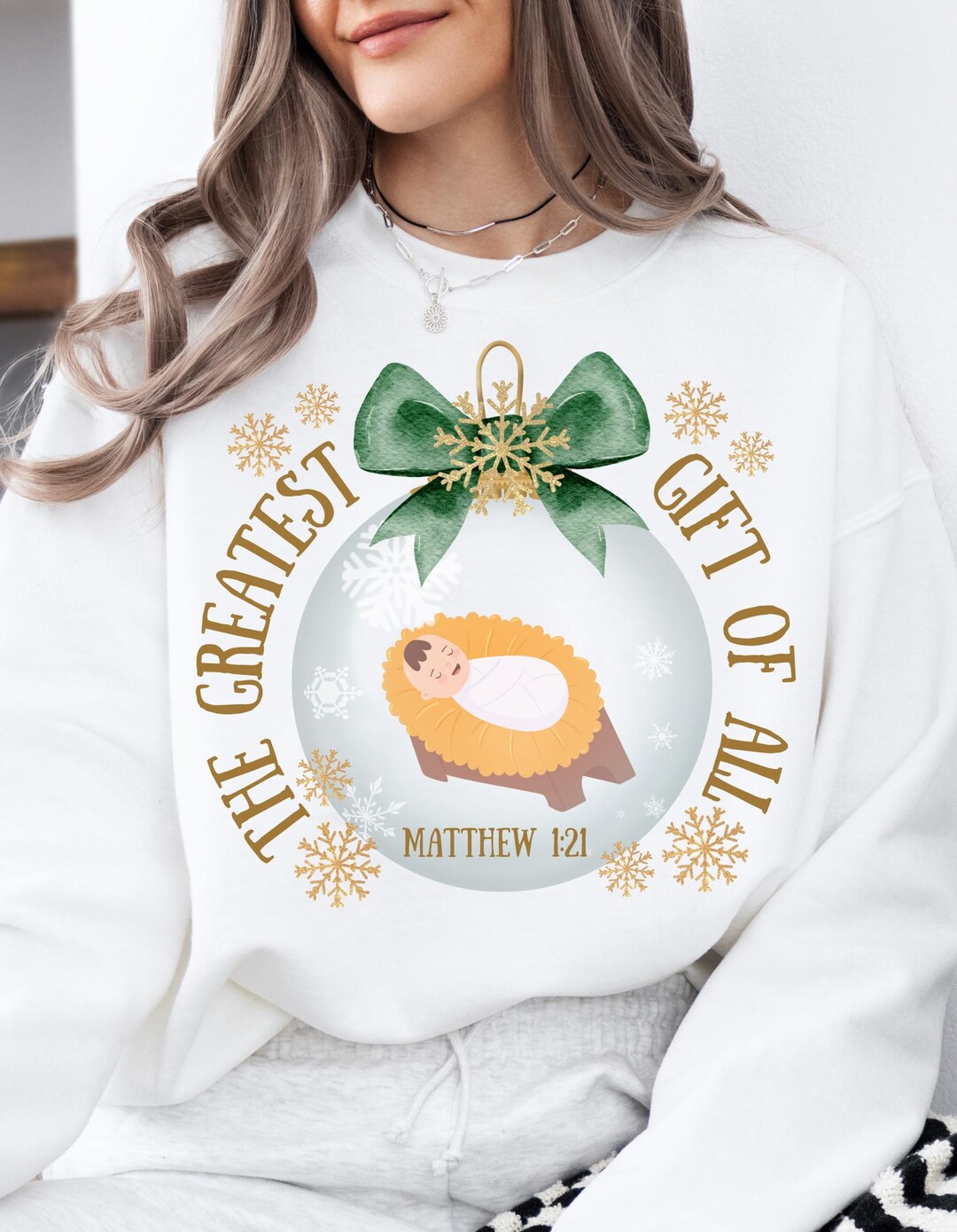 Bow Nativity Coquette Sweatshirt, the Greatest Gift of All, Christian ...