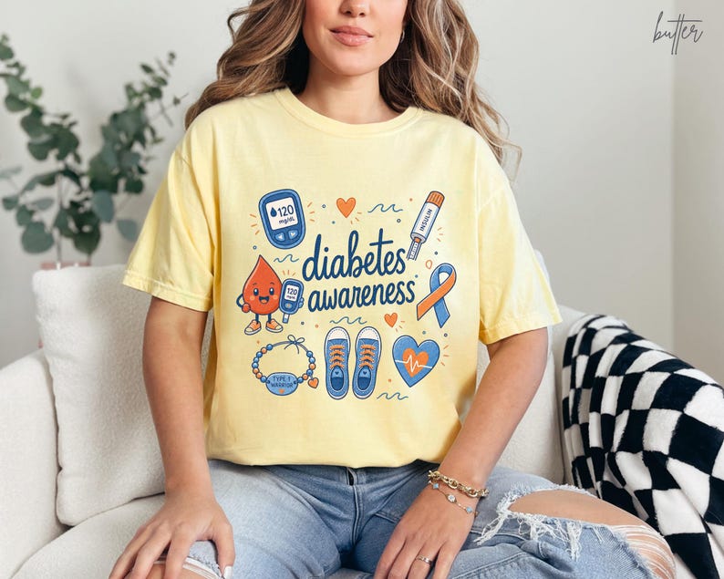Comfort Colors Type 1 Diabetes Awareness Doodle T-shirt, T1D Warrior ...