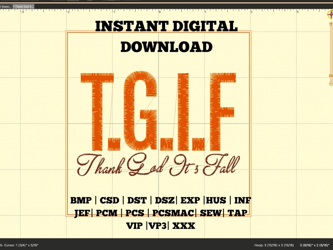 TGIF Thank God It's Fall Digitized Design for Machine Embroidery fall ...