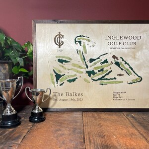 Framed Golf Map Golf Course Art Wooden Golf Map Handcrafted Golf Decor ...