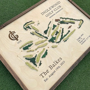 Framed Golf Map Golf Course Art Wooden Golf Map Handcrafted - Etsy