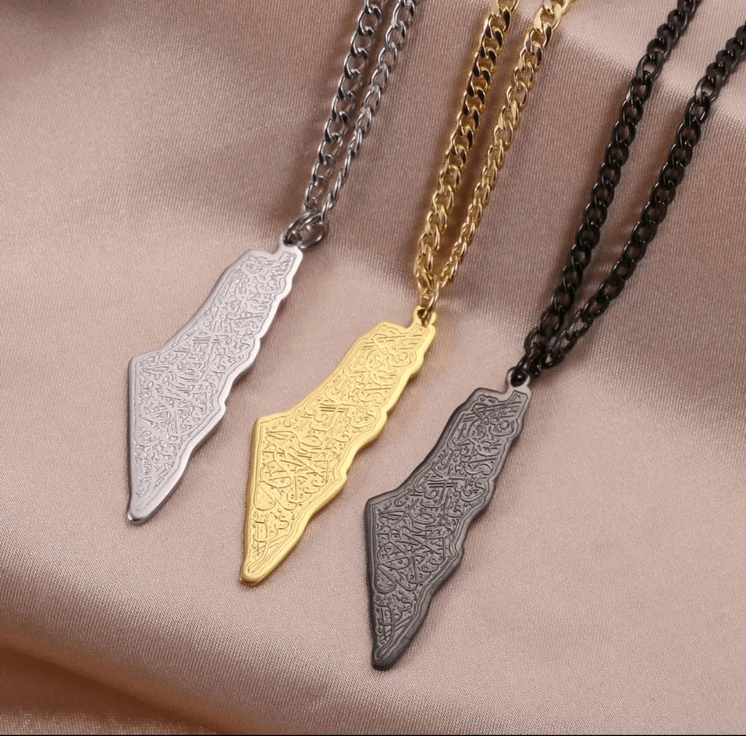 Palestine Necklace Palestine Map Necklace With Arabic Calligraphy ...