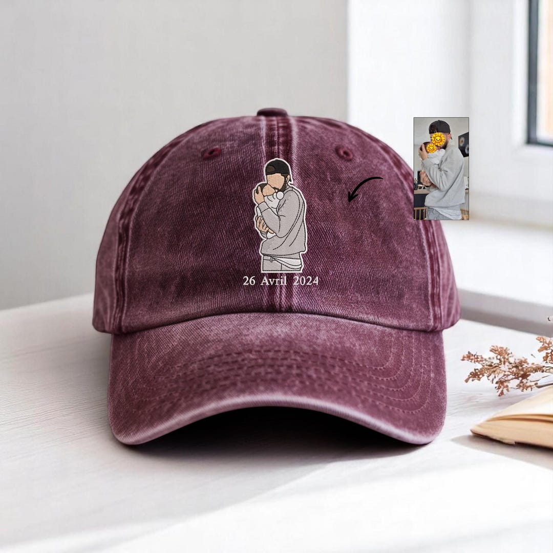 Personalized Dad Cap - Custom Portrait Embroidered Dad Hat Using Photo ...