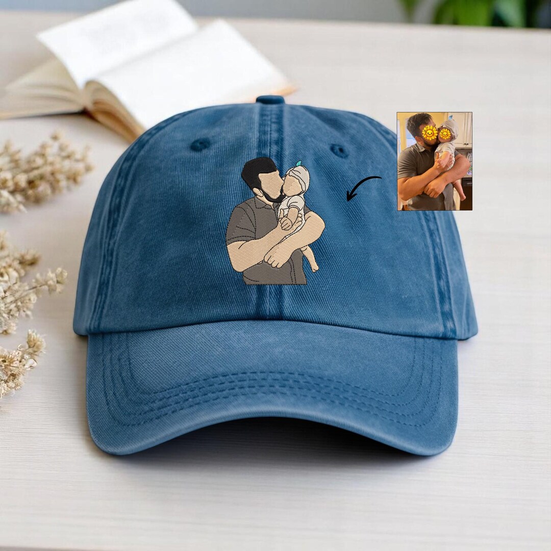 Personalized Dad Cap - Custom Portrait Embroidered Dad Hat Using Photo ...