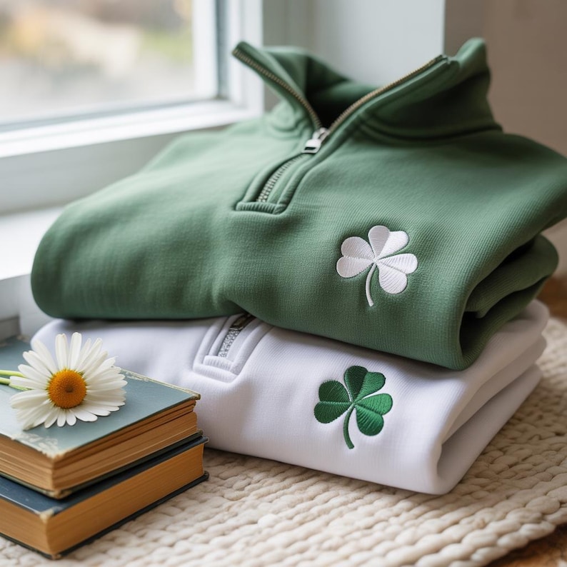 Embroidered Clover Quarter-zip Sweatshirt, St. Patrick's Day Shirt - Etsy