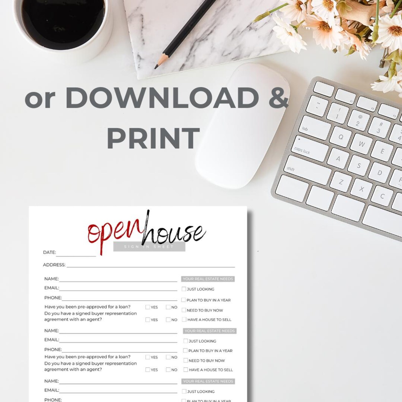 Open House Form | Open House Sign in Sheet Editable Template | Real ...