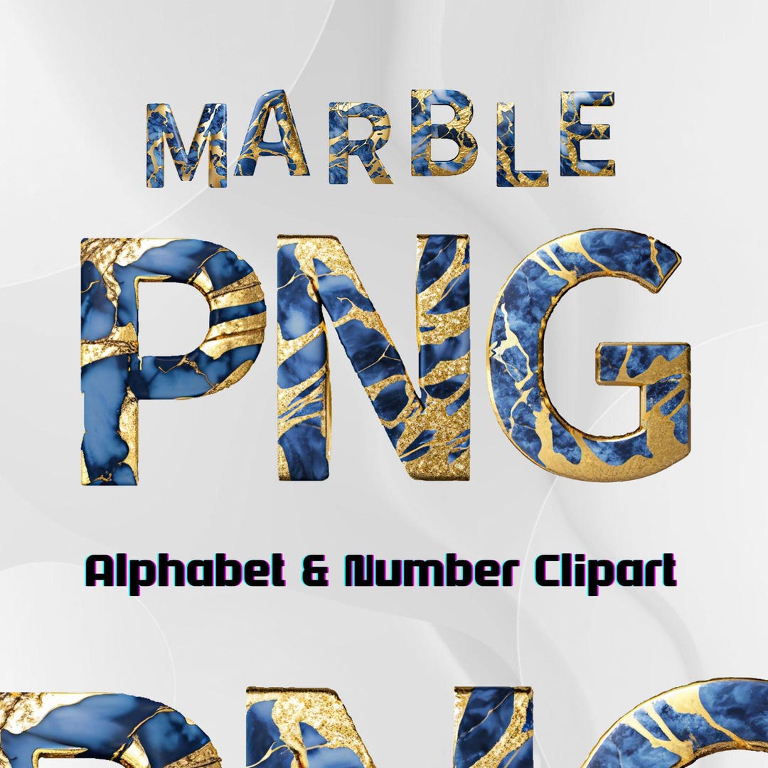 Blue and Gold Marble Alphabet and Numbers PNG, 3D Marble Letters ...