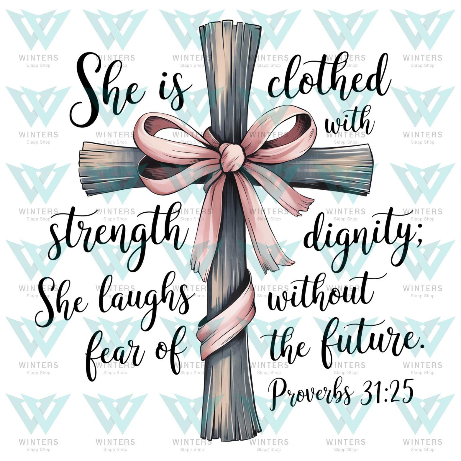 Proverbs 31:25 Cross With Pink Bow PNG, Strength and Dignity Bible ...