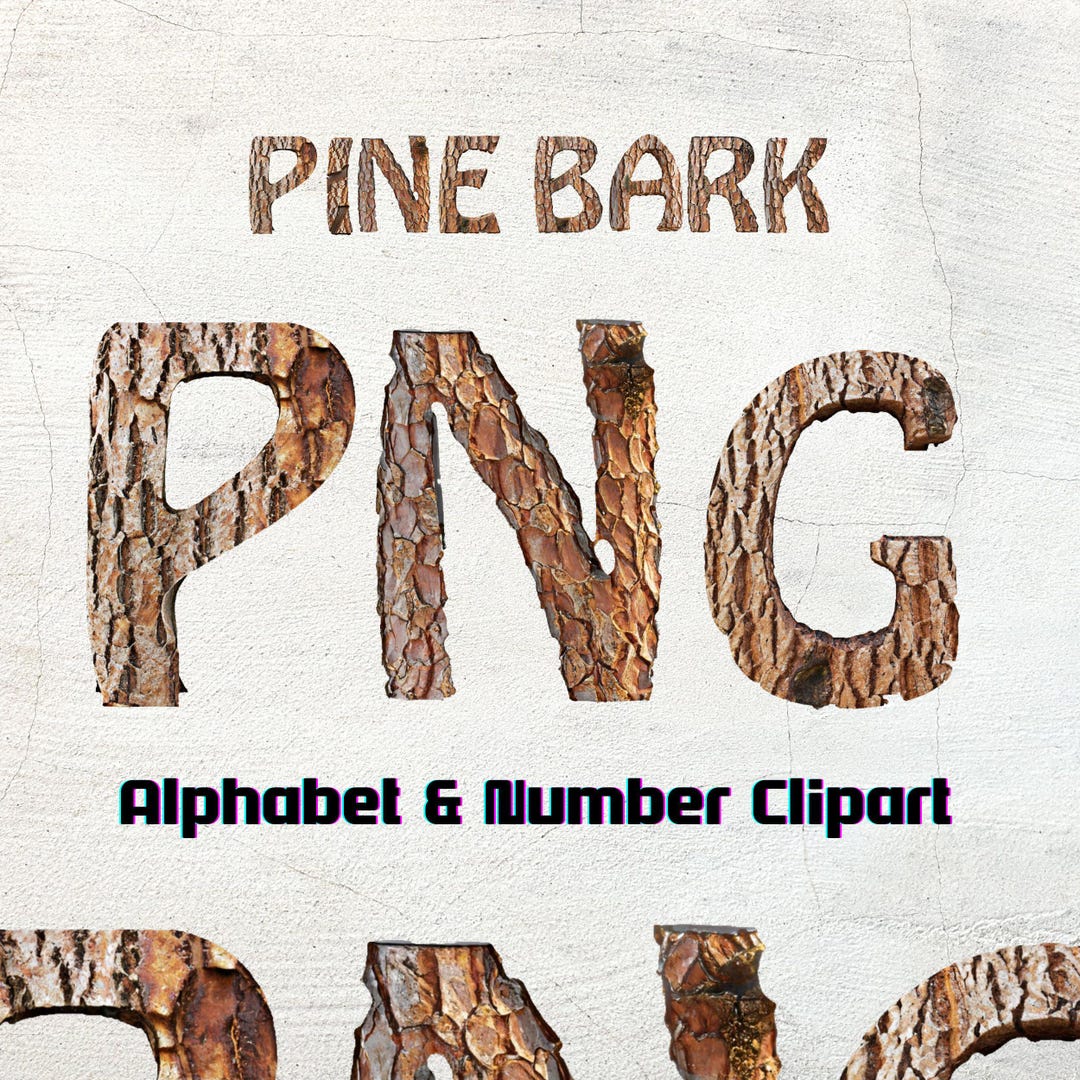 Rustic Tree Bark Alphabet and Numbers Clipart | Nature Font PNG Letters ...