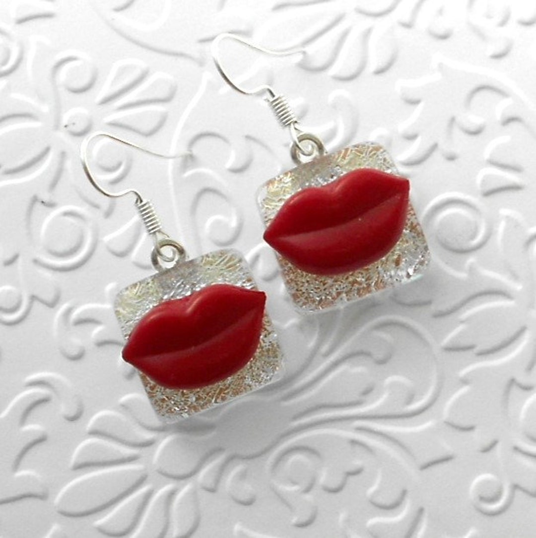 Big Red Lips - Red Lip Earrings - Fused Glass Lips - Valentines ...