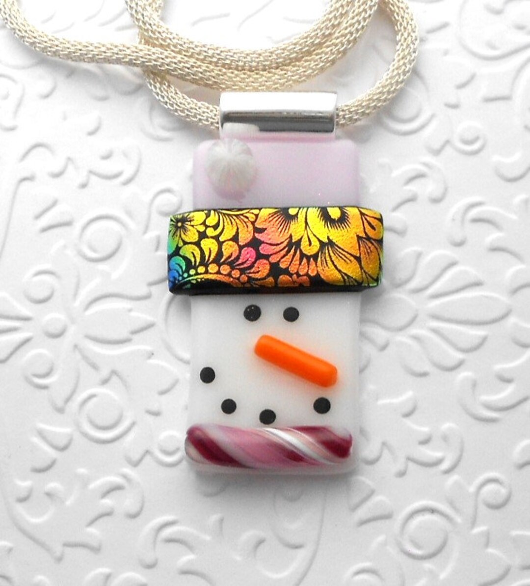 Snowman Necklace - Fused Glass Snowman Jewelry - Christmas Ornament ...