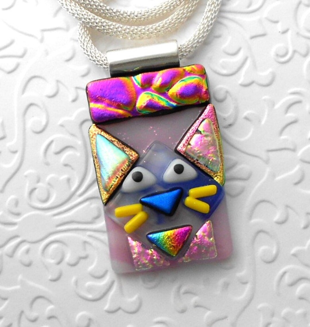 Cat Pendant - Cat Jewelry -fused Glass Cat Necklace - Feline - Black ...