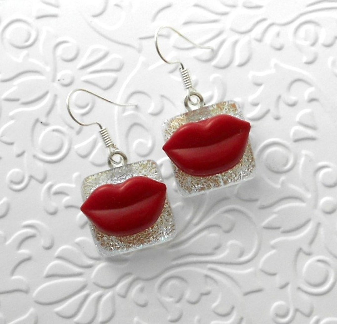 Big Red Lips - Red Lip Earrings - Fused Glass Lips - Valentines ...