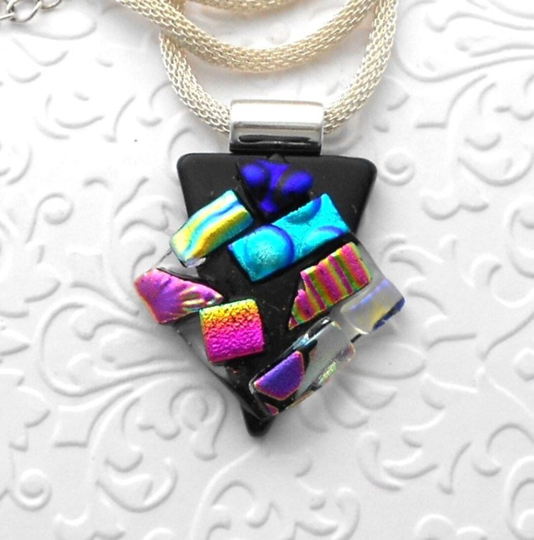 Funky Necklace Fused Glass Pendant Boho Dichroic Glass Fused Glass ...