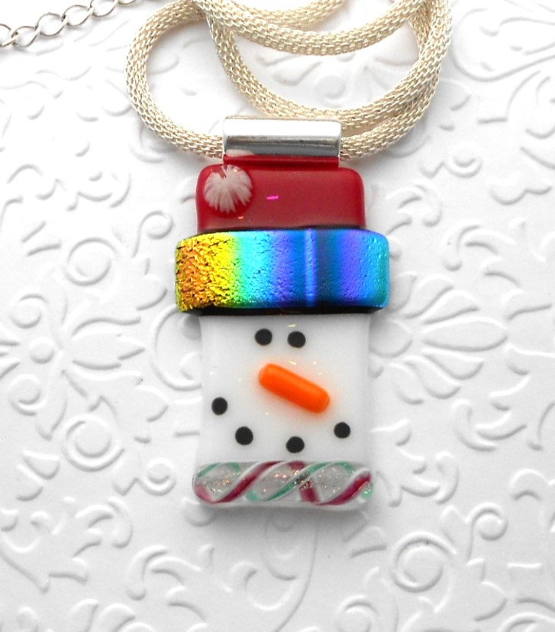 Snowman Necklace - Fused Glass Snowman Jewelry - Christmas Ornament ...