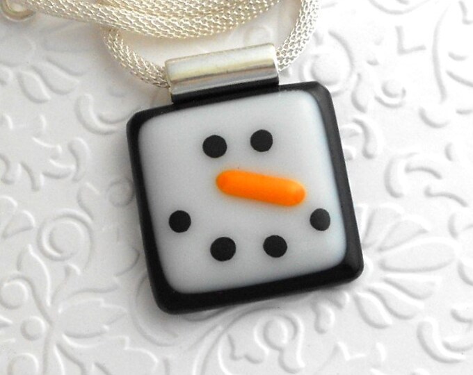 Snowman Necklace - Fused Glass Snowman - Christmas Ornament - Christmas ...