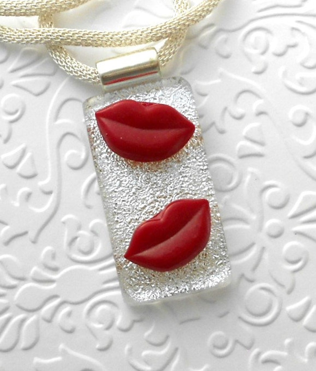 Big Red Lips Red Lip Pendant Fused Glass Lips Valentine Necklace ...