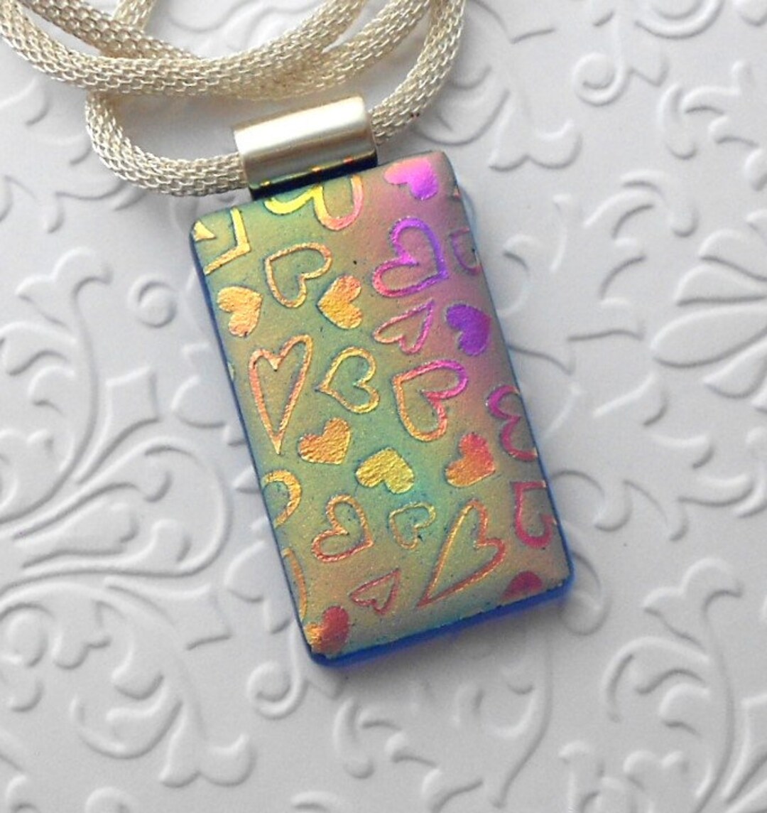Etched Fused Glass Pendant - Bohemian Pendant - Boho - Dichroic Glass ...