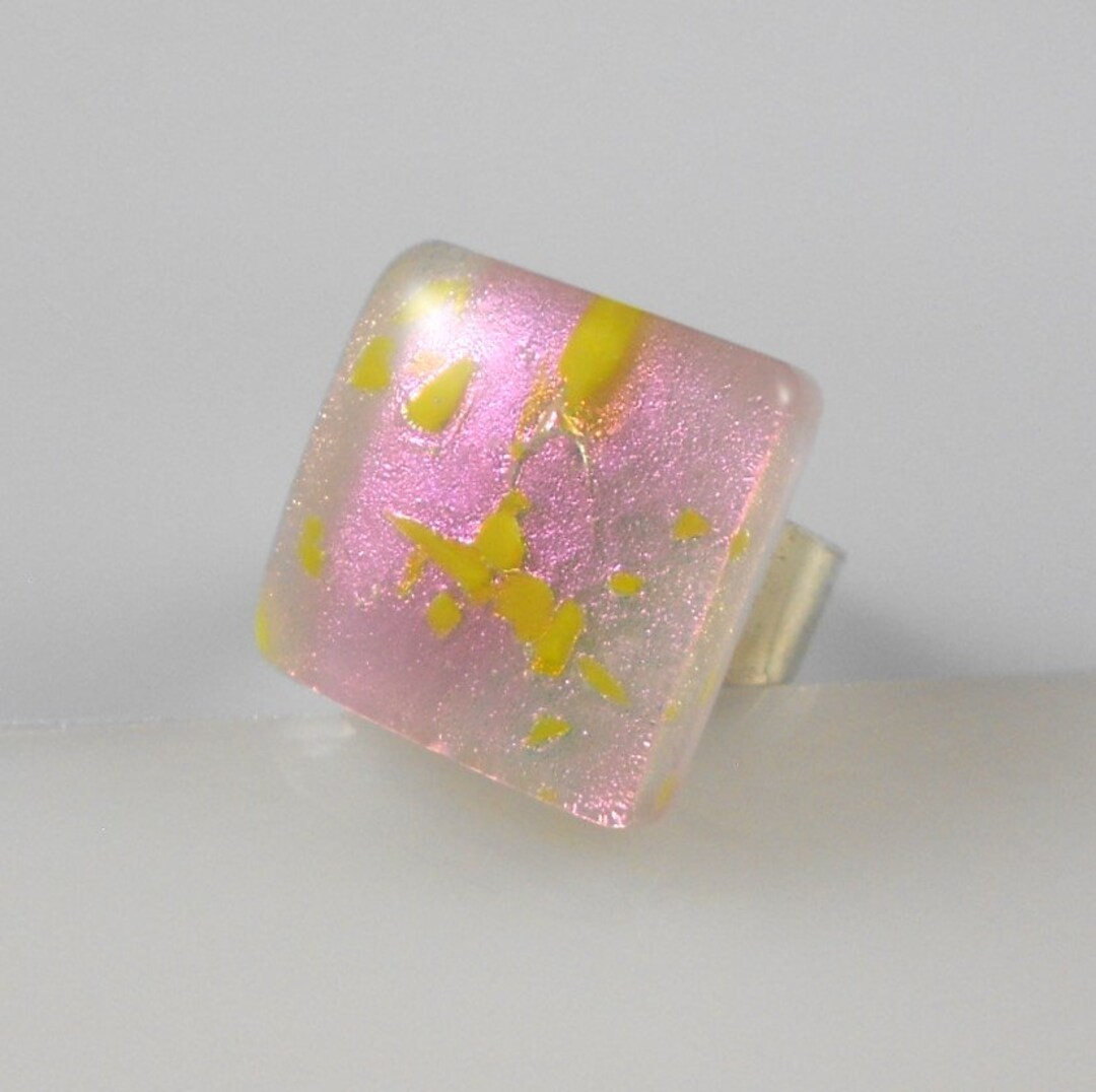 Large Ring - Dichroic Fused Glass Ring - Metal Ring - Glass Ring ...