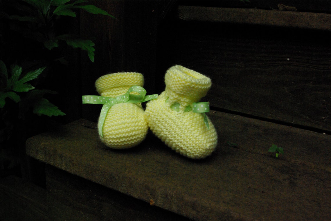 Knitted Baby Booties Yellow - Etsy