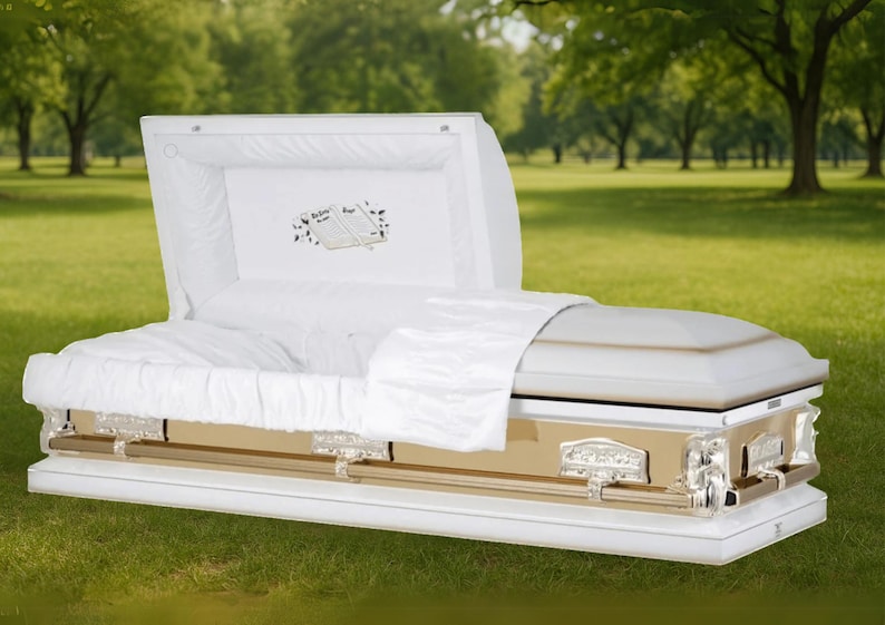 Angel Reflections | White and Gold Steel Religious Casket - Etsy