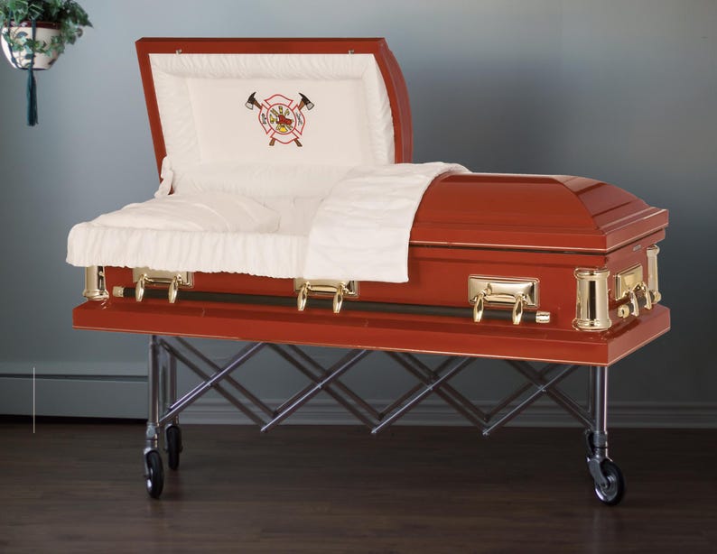 Firefighter | Red Steel Casket With White Interior - Etsy
