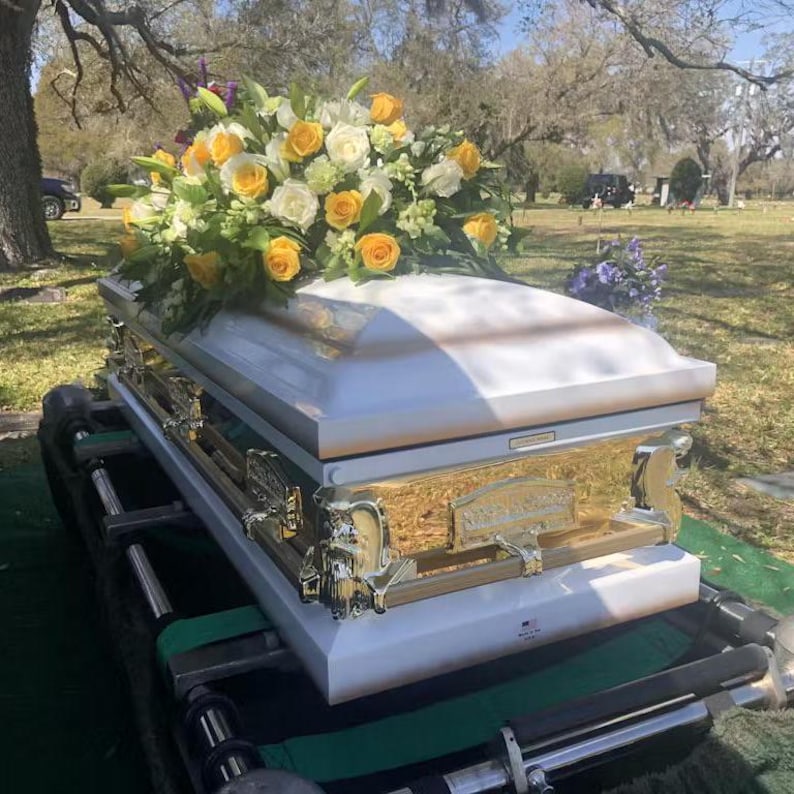 Angel Reflections | White and Gold Steel Religious Casket - Etsy