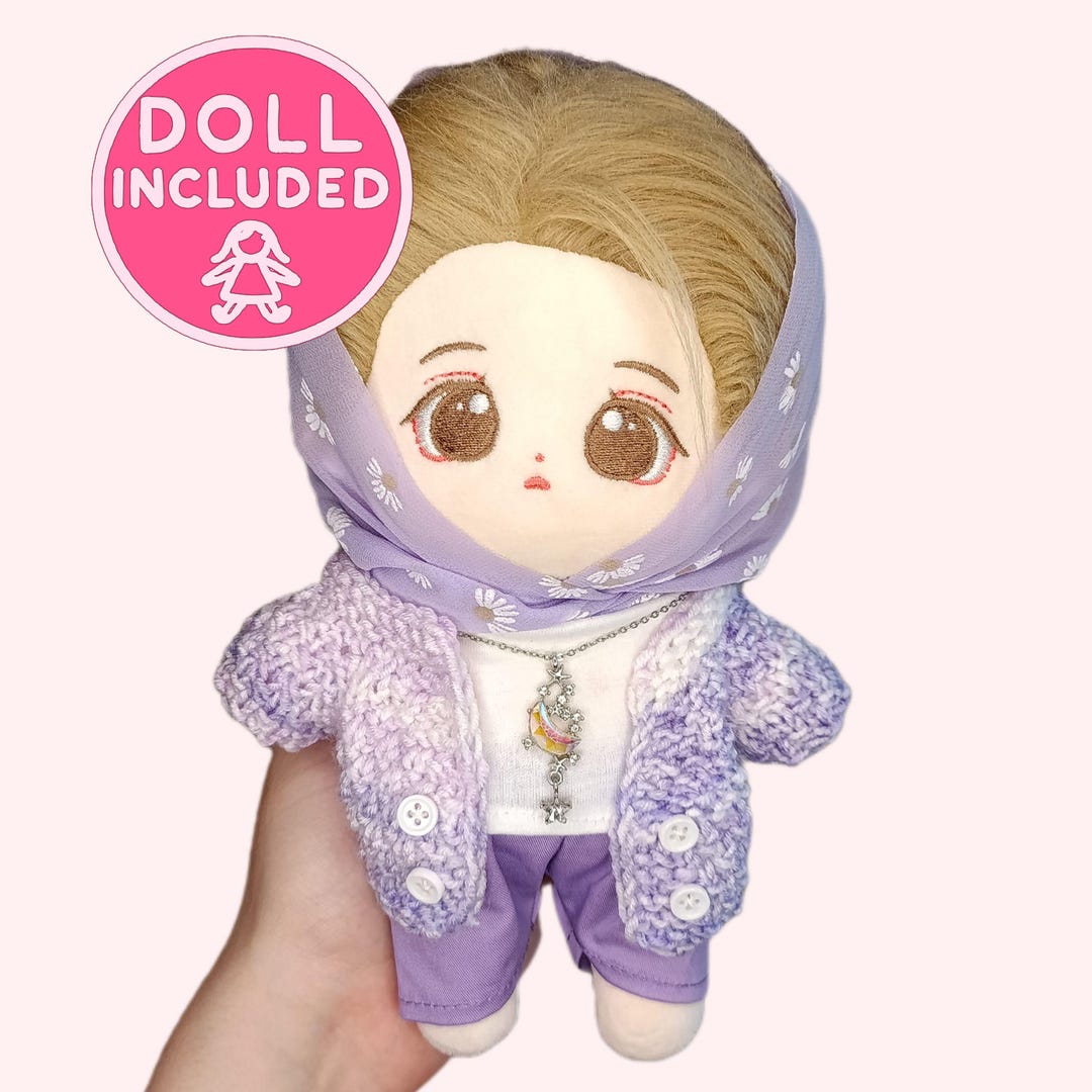 Cottagecore Plushie Doll: Handmade Purple Ombre Knit Cardigan, 20cm - Etsy
