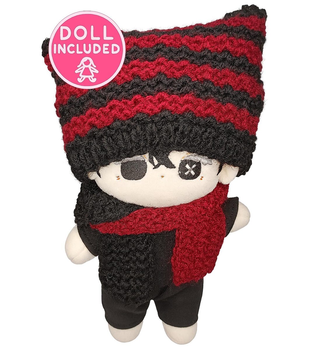 Emo Dog Boy Plush Doll: Handmade Cat Ear Beanie & Scarf Set - Etsy