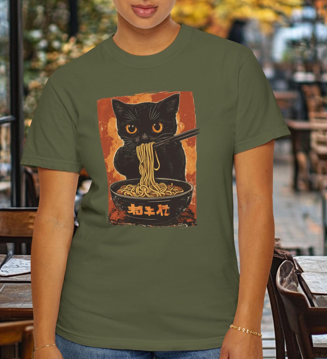 Serious Kitty Eating Ramen T-shirt, Cat Lover Gift, Anime Cat T-shirt ...