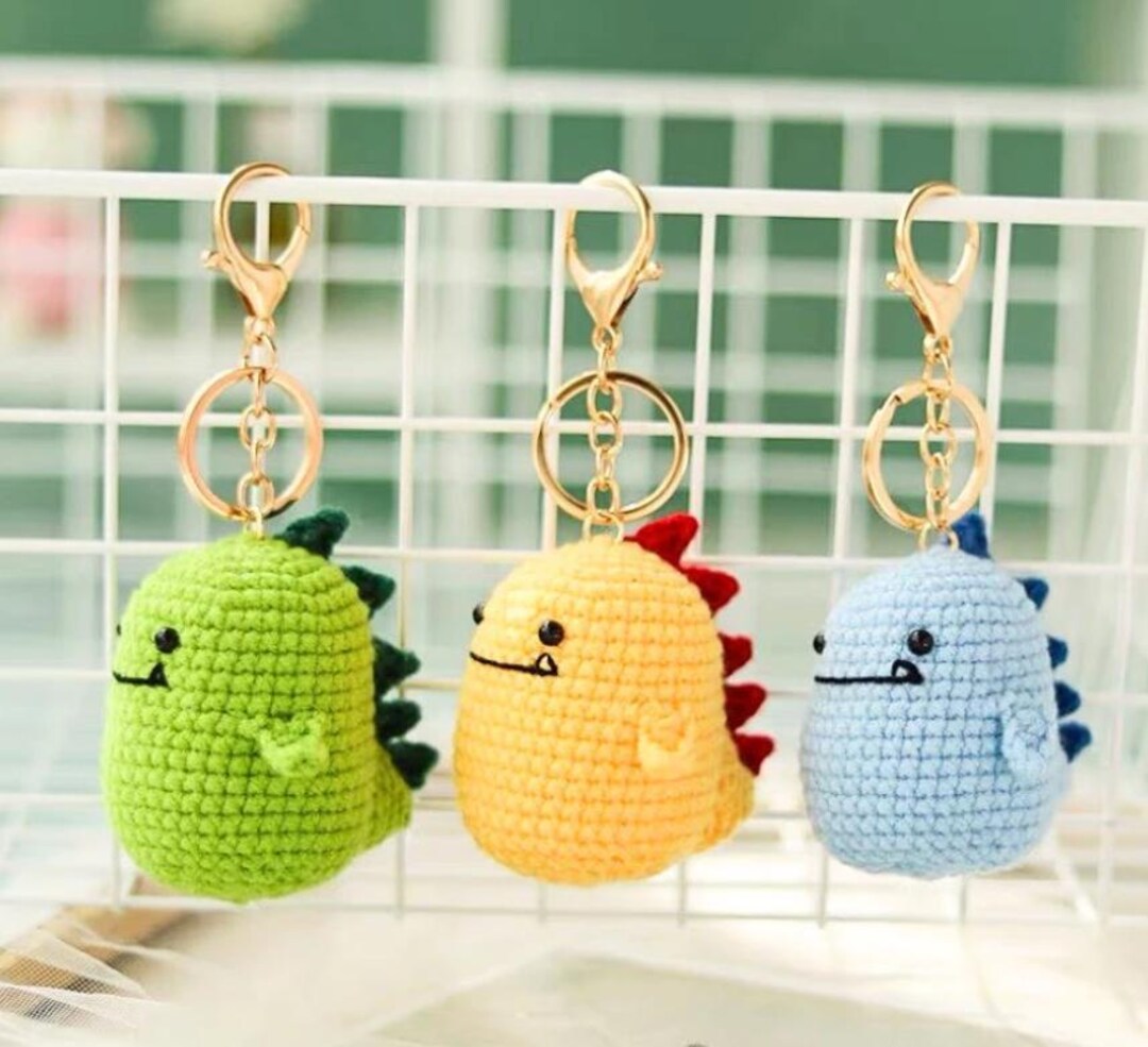 Cute Mini Chubby Dinosaur Crochet Keychain, Adorable Handmade Accessory ...