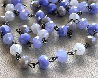 Light Blue Crystal Bead Chain, Blue Opal Bead Chain, 8mm Rondelle ...