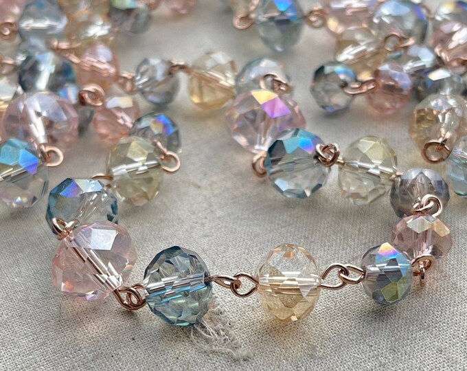 Pastel AB Beaded Crystal Rosary Chain, Multi Size Crystals, Made in the ...