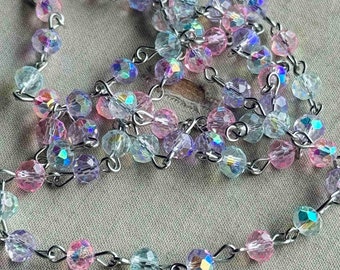 Light Blue Crystal Bead Chain, Blue Opal Bead Chain, 8mm Rondelle ...