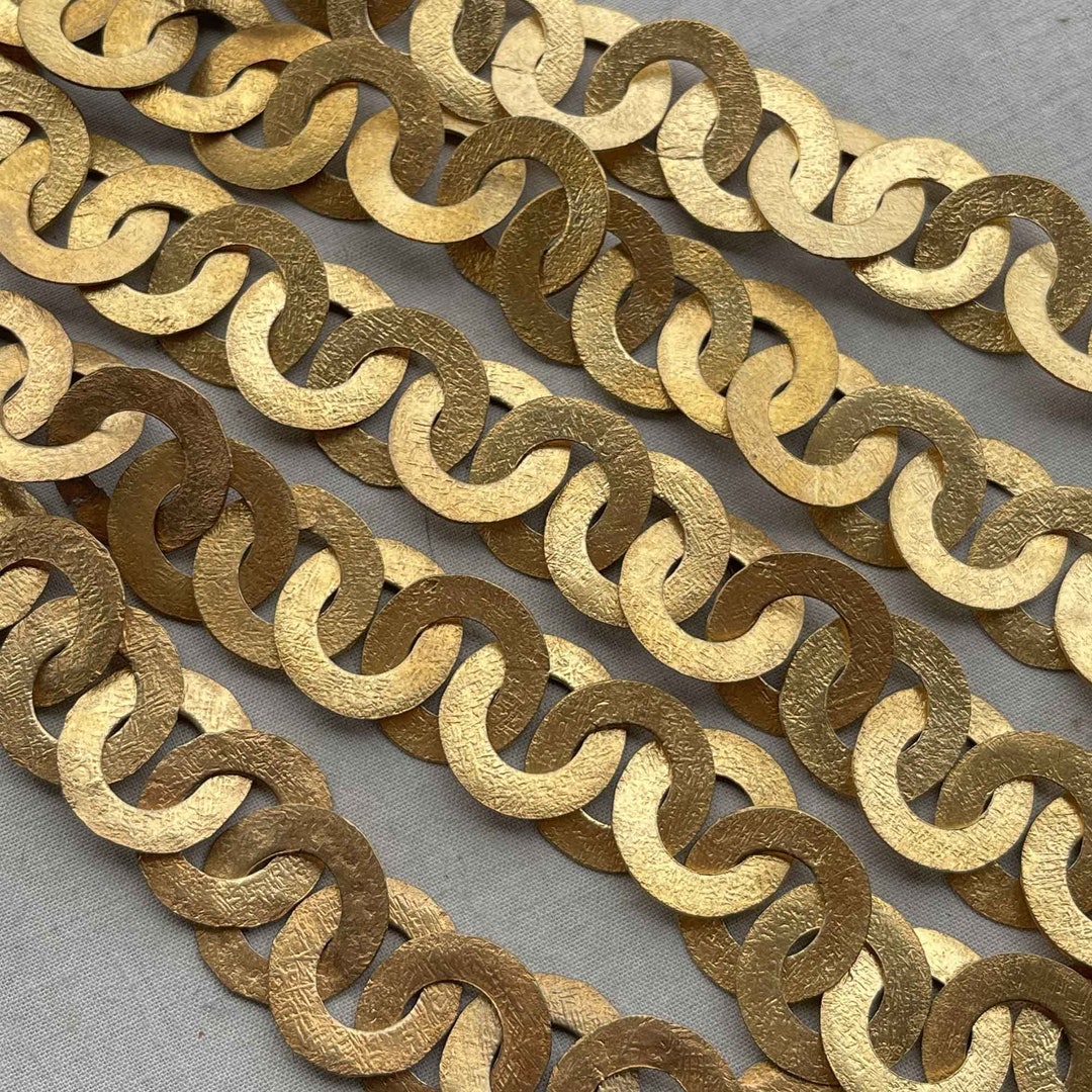 Vintage Gold Plated Copper Chain, Boho Ethnic Chain, 20mm Flat Links ...
