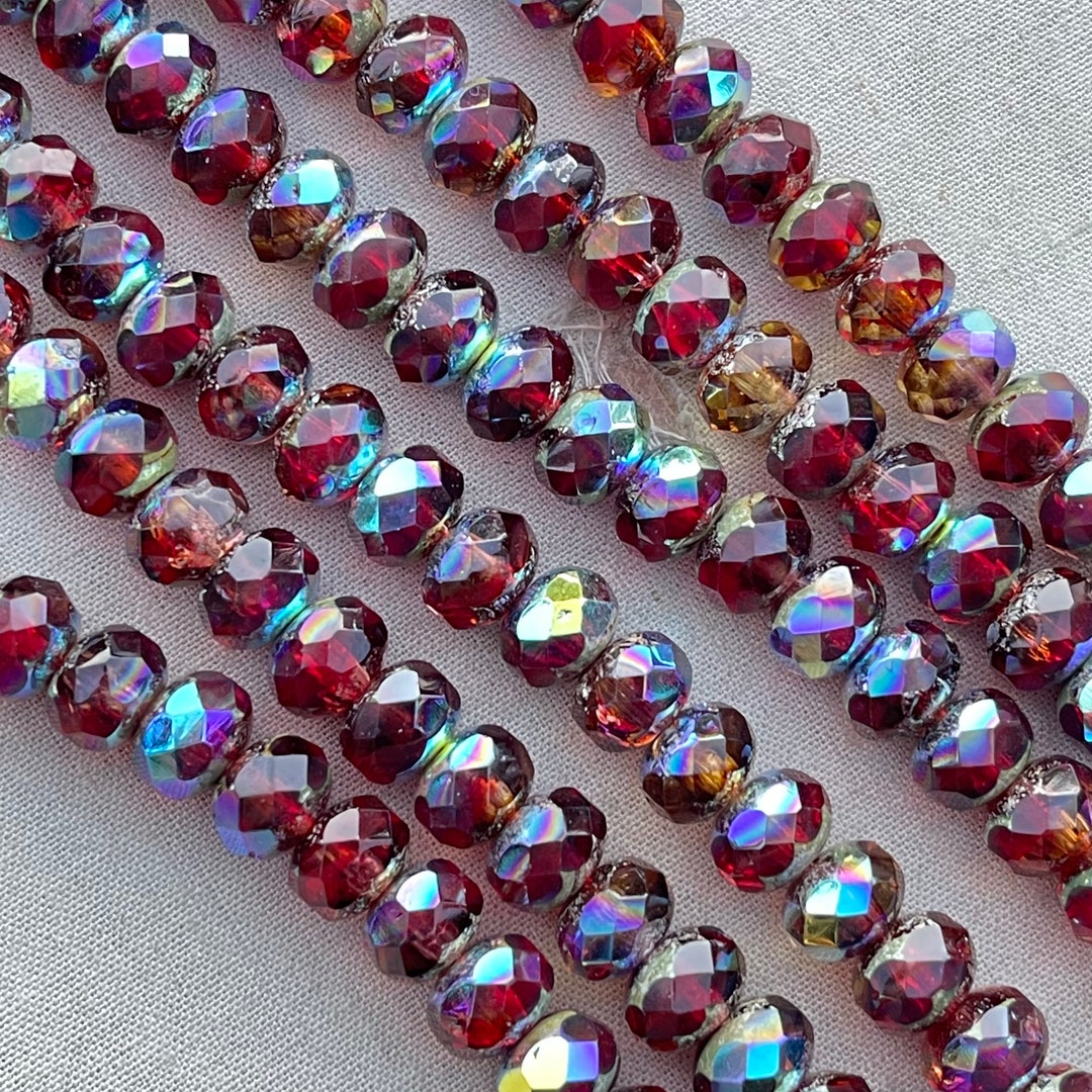 Red AB Rondelle Czech Glass Beads 8mm Faceted Czech Beads - Etsy