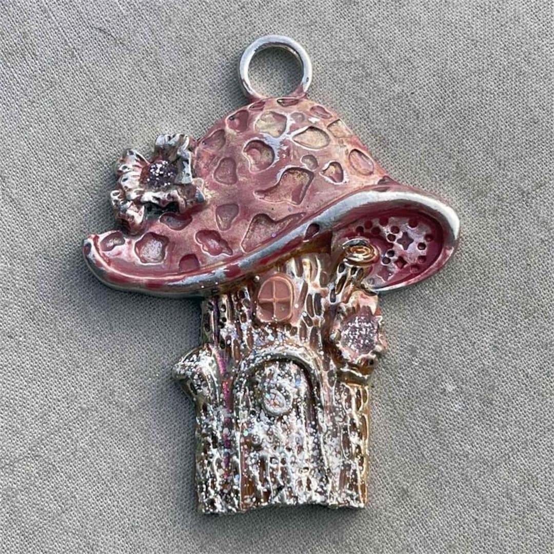 Coral Toadstool Pendant, Mushroom Gnome Home, OOAK Artisan Toadstool ...