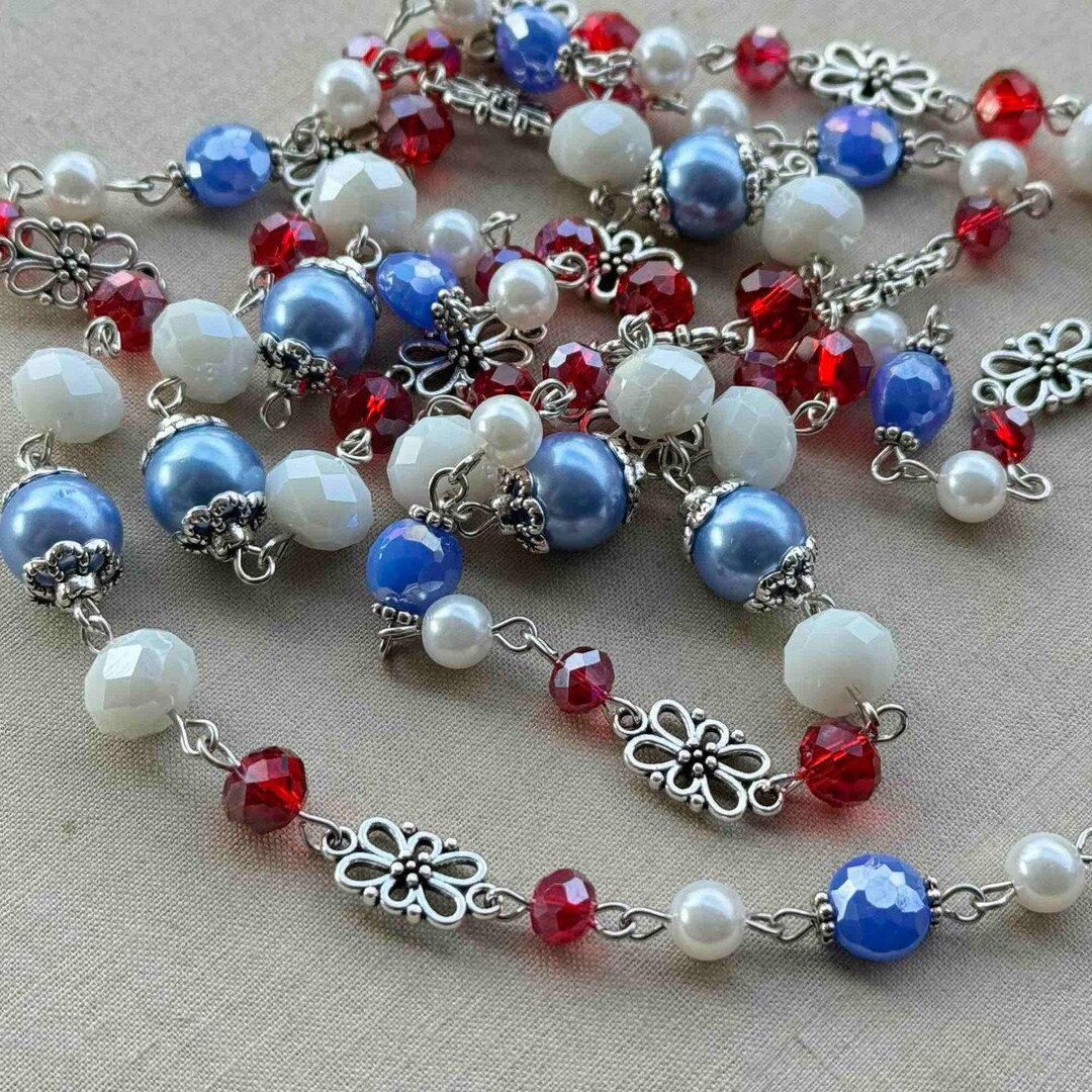 Esther Reed, USA Chain, Red White & Blue Beaded Chain, Handmade Pearl ...