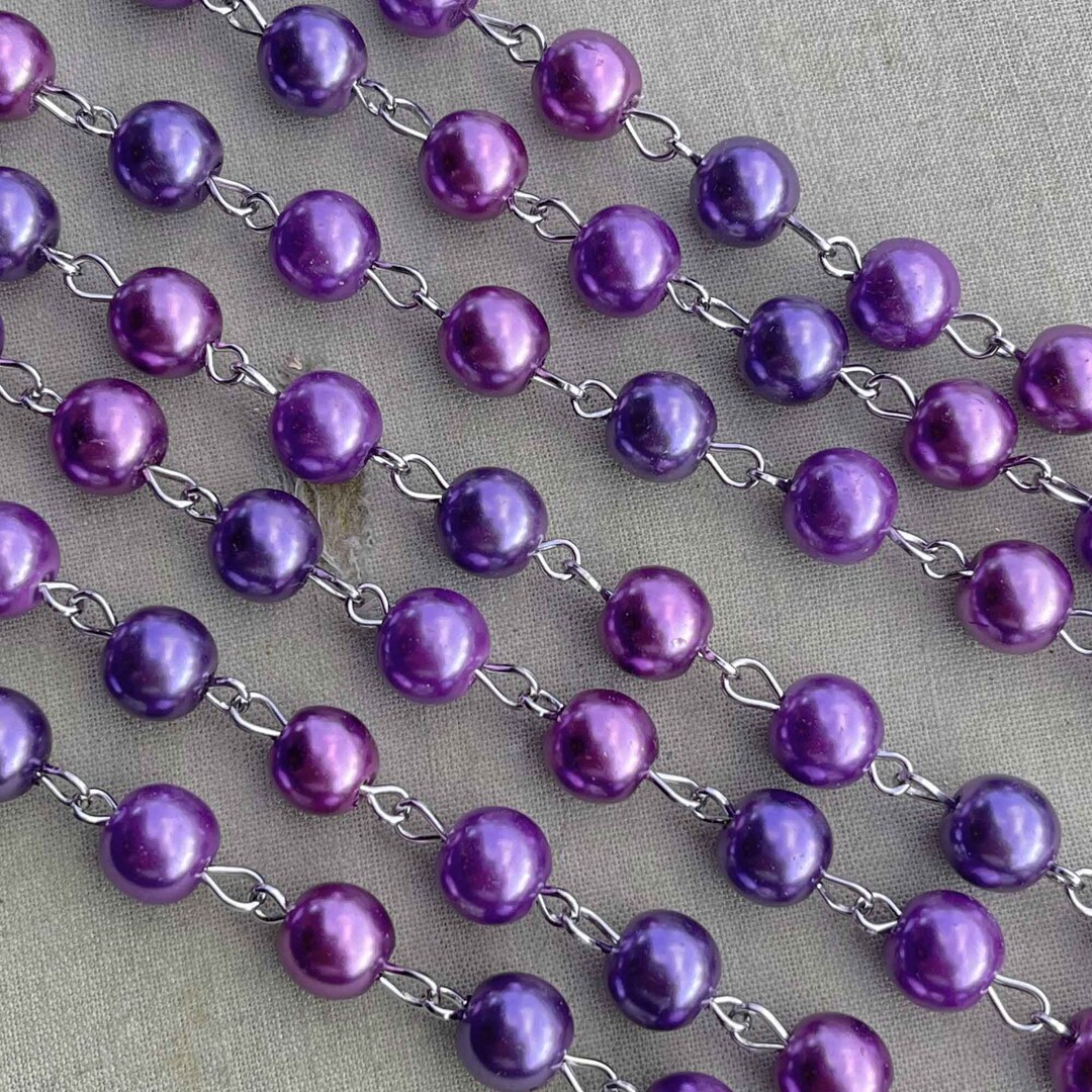 Valiant Violet, Purple Mauve Pearl Rosary Chain, Glass Pearl Beaded ...