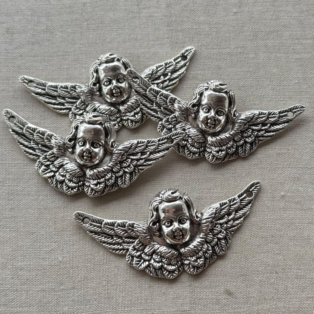 Cherub Angel Pendant, Winged Cherub Connector, Cherub Wings Link ...