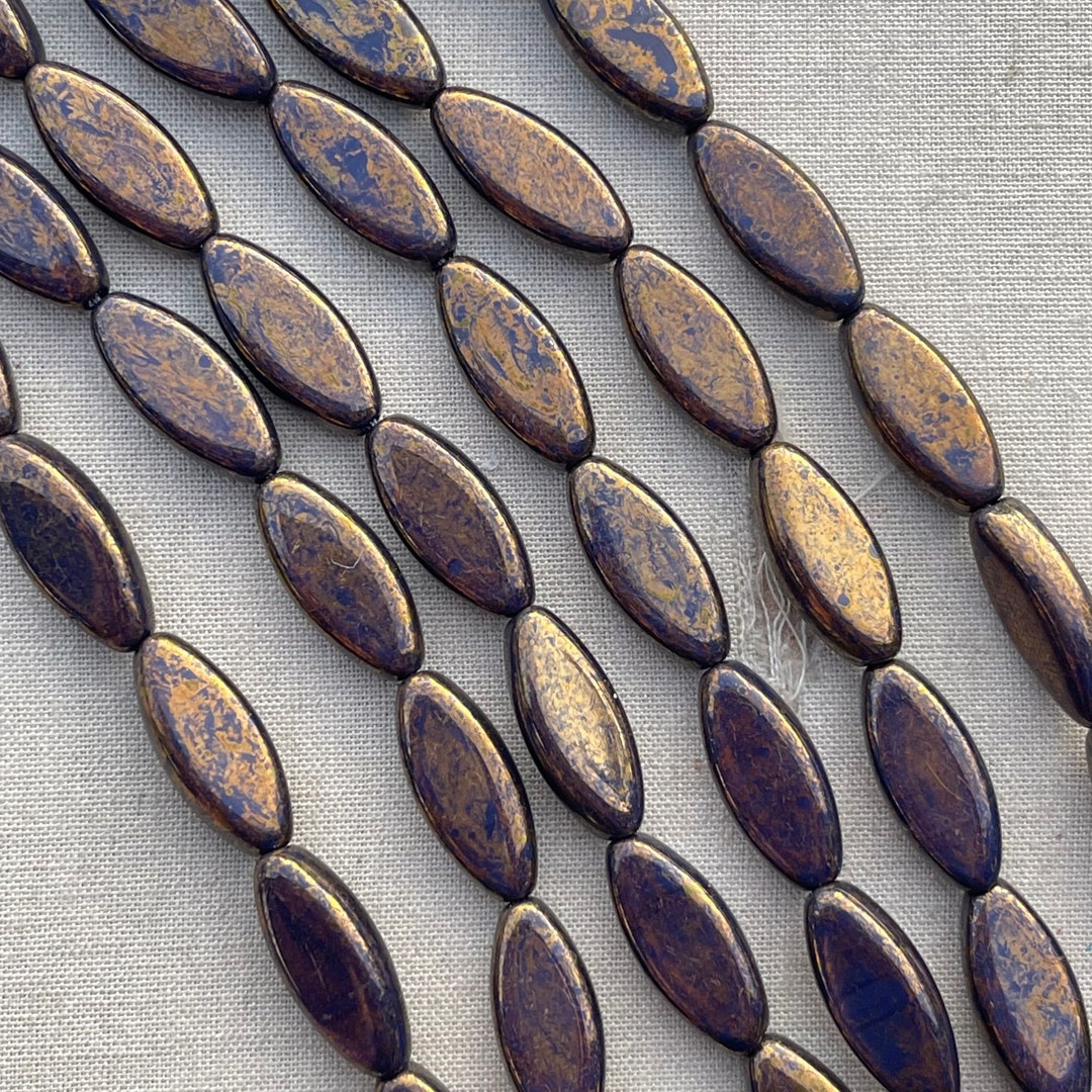 Czech Spindle Beads, Purple Bronze Czech Oval Beads, 18x7mm Spindles ...