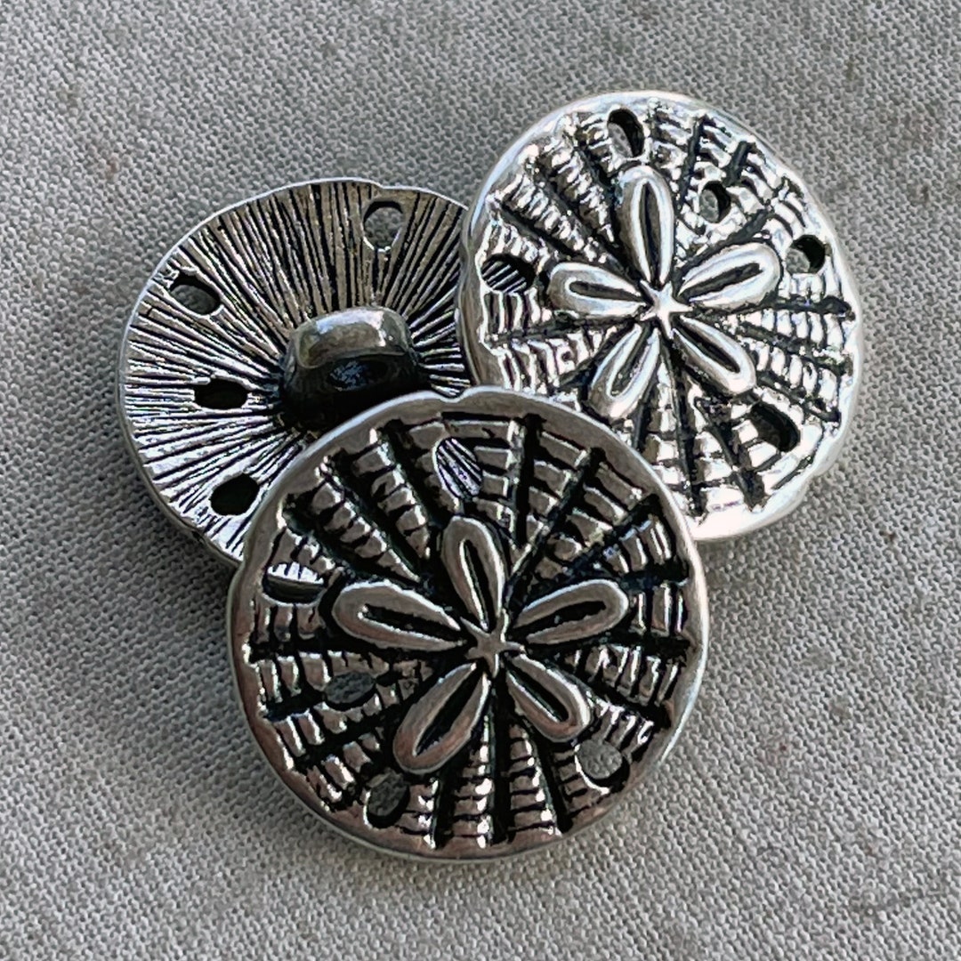 Sand Dollar Button, Silver Sand Dollar, Sea Button, Silver Plated Metal ...