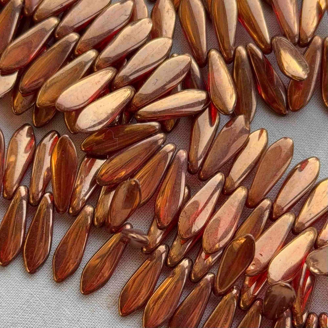 Bronze Red Dagger Beads, Czech Dagger Beads, 16mm Dagger Glass Beads ...