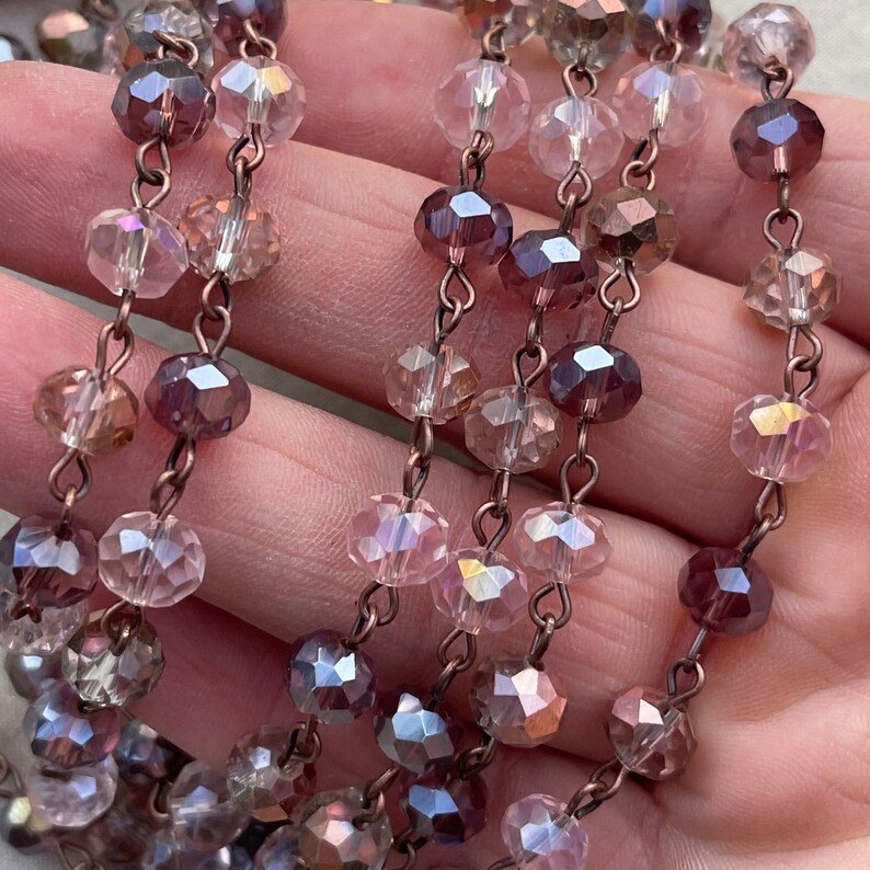 Amethyst Copper Vintage Purple Crystal Beaded Chain Purple - Etsy