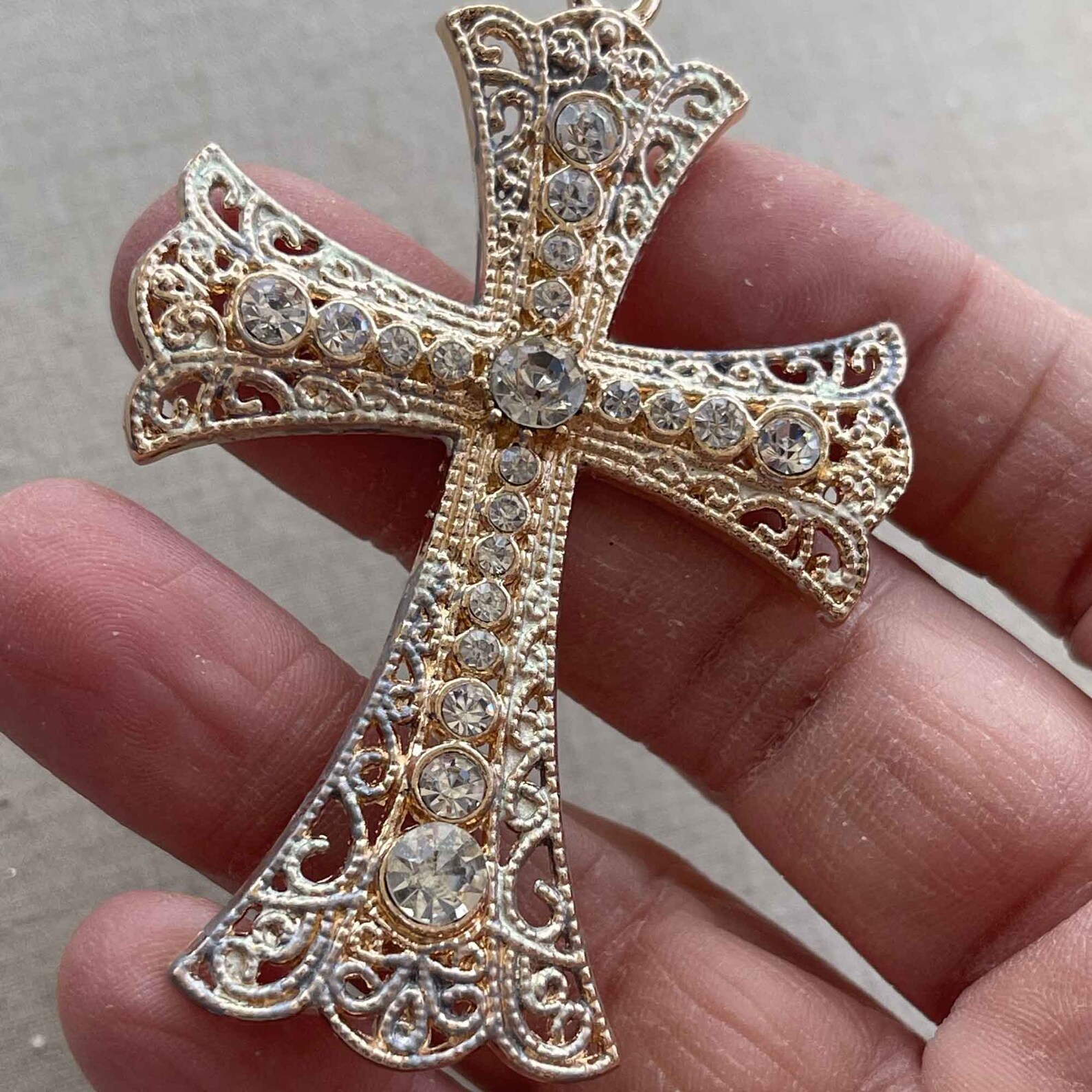 Shabby Artisan Cream Cross, Bridal Rhinestone Filigree Cross Pendant ...