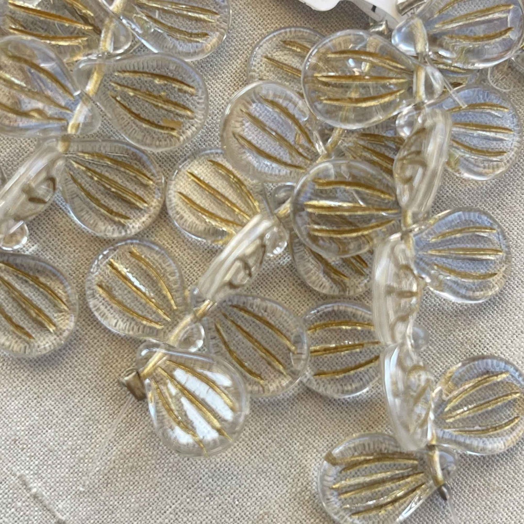 Clear Gold Pip Beads, Pip Petals, Engraved Pip Petal, Lined Pip Beads ...
