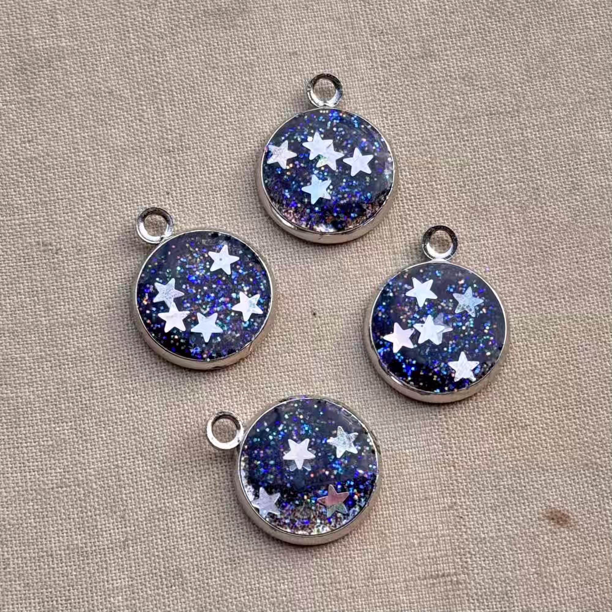 Night, Tiny Artisan Glitter Star Charms, Handmade Night Star Bezels ...