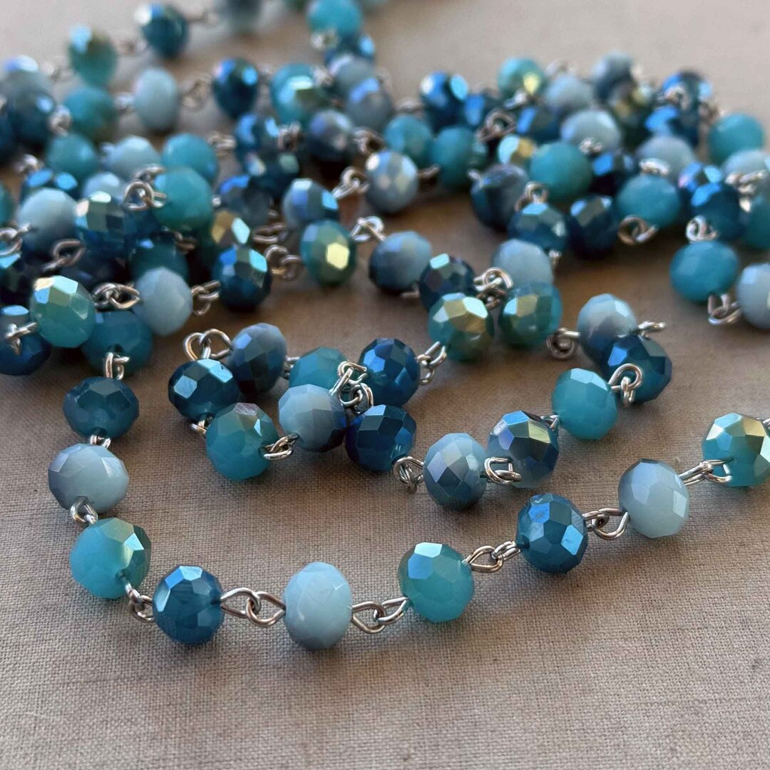 Tuscan Teal, Turquoise Teal Crystal Rosary Chain, Classic Blue Crystal ...