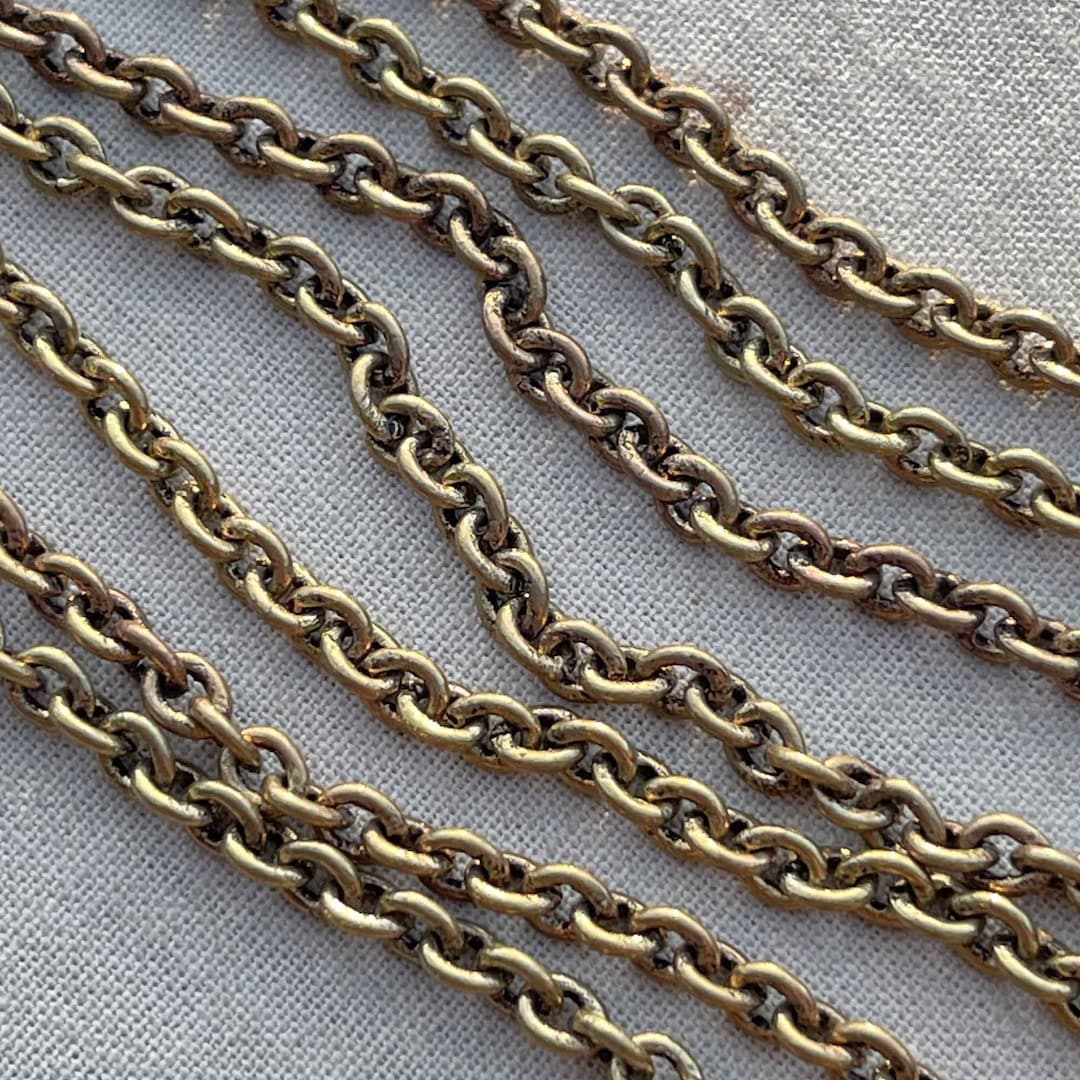 3.5mm Oval New Solid Brass Chain, ANTIQUED Cable Chain, 3.5mm Brass ...